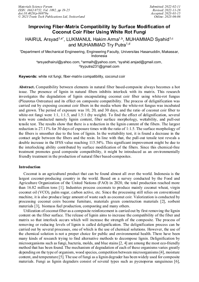 Improving Fiber-Matrix Compatibility by Surface Modification of Coconut ...