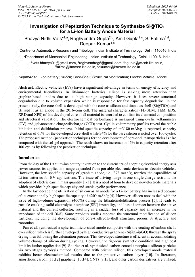 Investigation of Peptization Technique to Synthesize Si@TiO2 for a Li ...