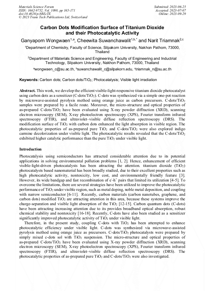 Carbon Dots Modification Surface of Titanium Dioxide and Their ...
