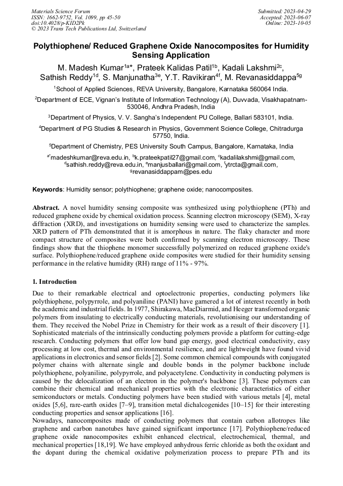 Polythiophene/ Reduced Graphene Oxide Nanocomposites for Humidity ...