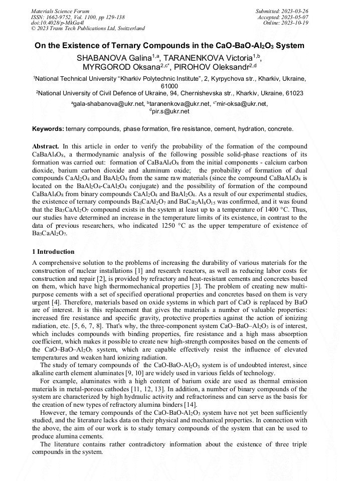 On the Existence of Ternary Compounds in the CaO-BaO-Al2O3 System ...