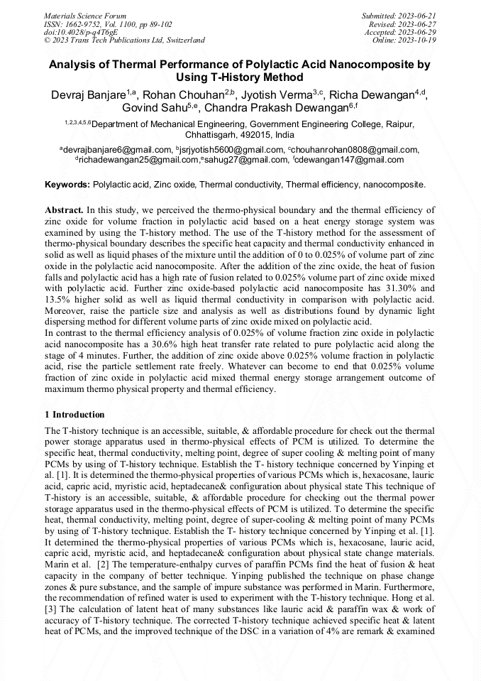 Analysis of Thermal Performance of Polylactic Acid Nanocomposite by ...