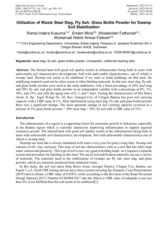 Utilization of Waste Steel Slag, Fly Ash, Glass Bottle Powder for Swamp ...