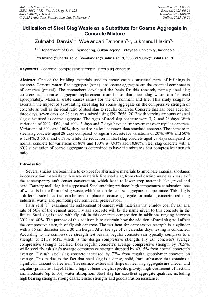 Utilization of Steel Slag Waste as a Substitute for Coarse Aggregate in ...