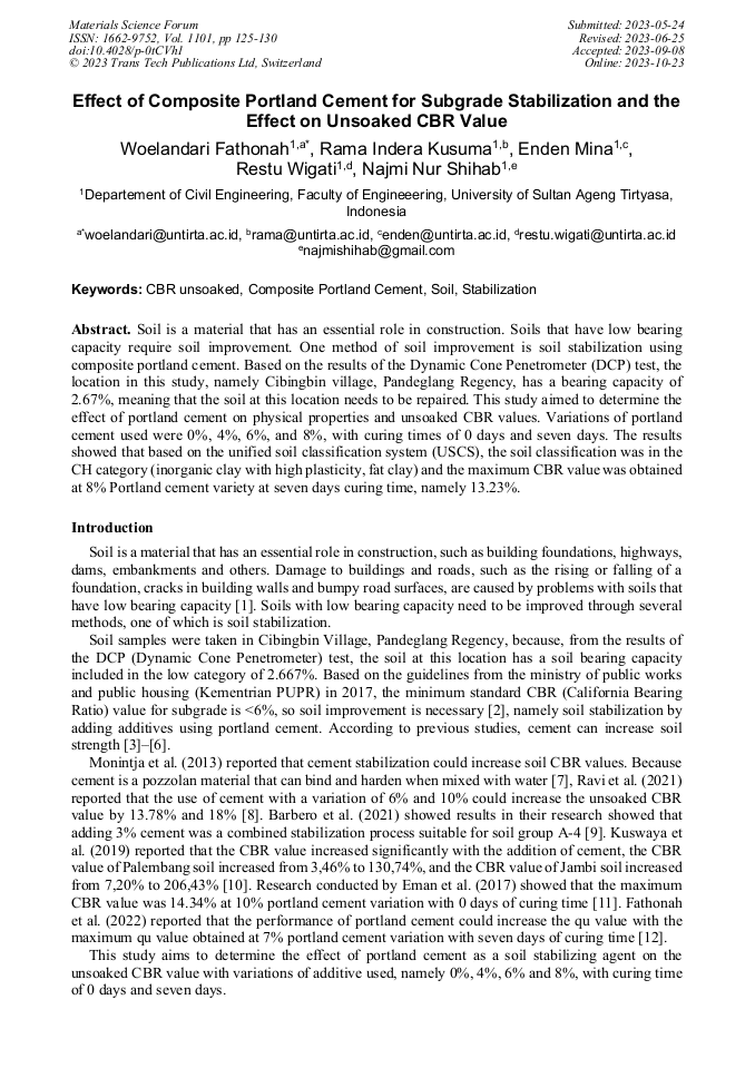 Effect of Composite Portland Cement for Subgrade Stabilization and the ...