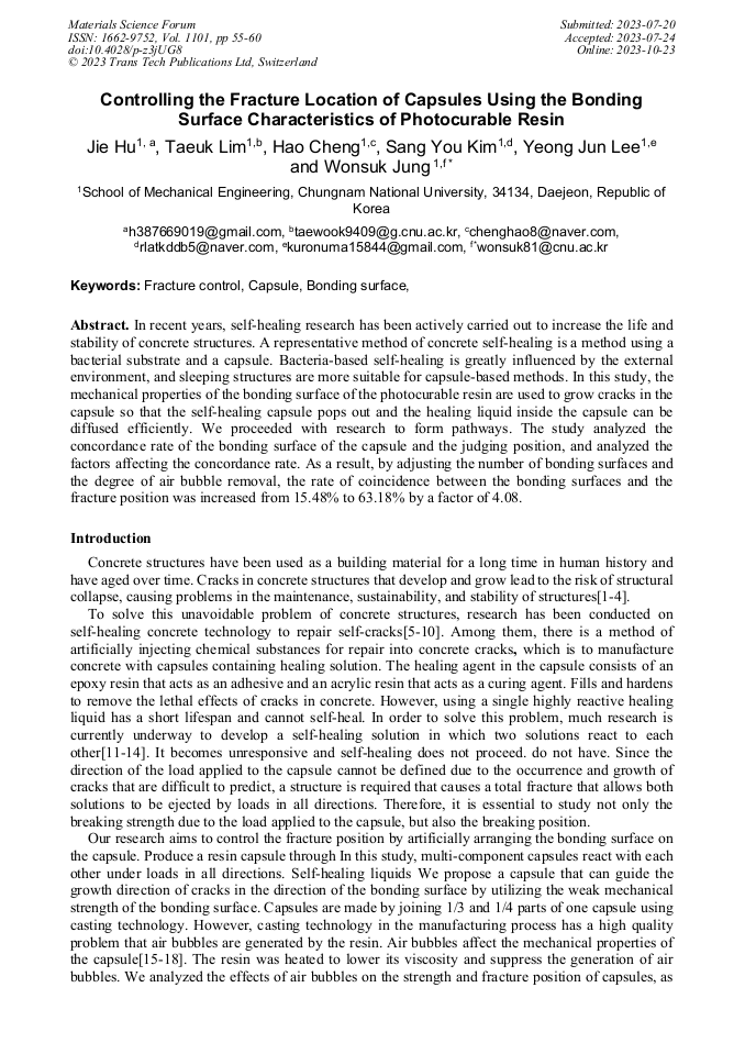 Controlling the Fracture Location of Capsules Using the Bonding Surface ...