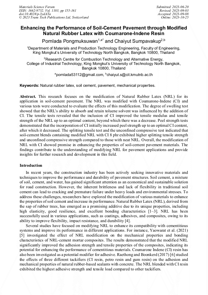 Enhancing the Performance of Soil-Cement Pavement through Modified ...