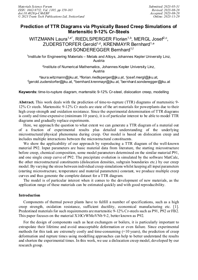 Prediction of TTR Diagrams via Physically Based Creep Simulations of ...