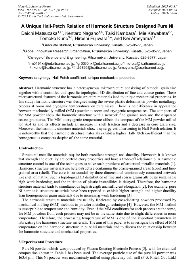 A Unique Hall-Petch Relation of Harmonic Structure Designed Pure Ni ...