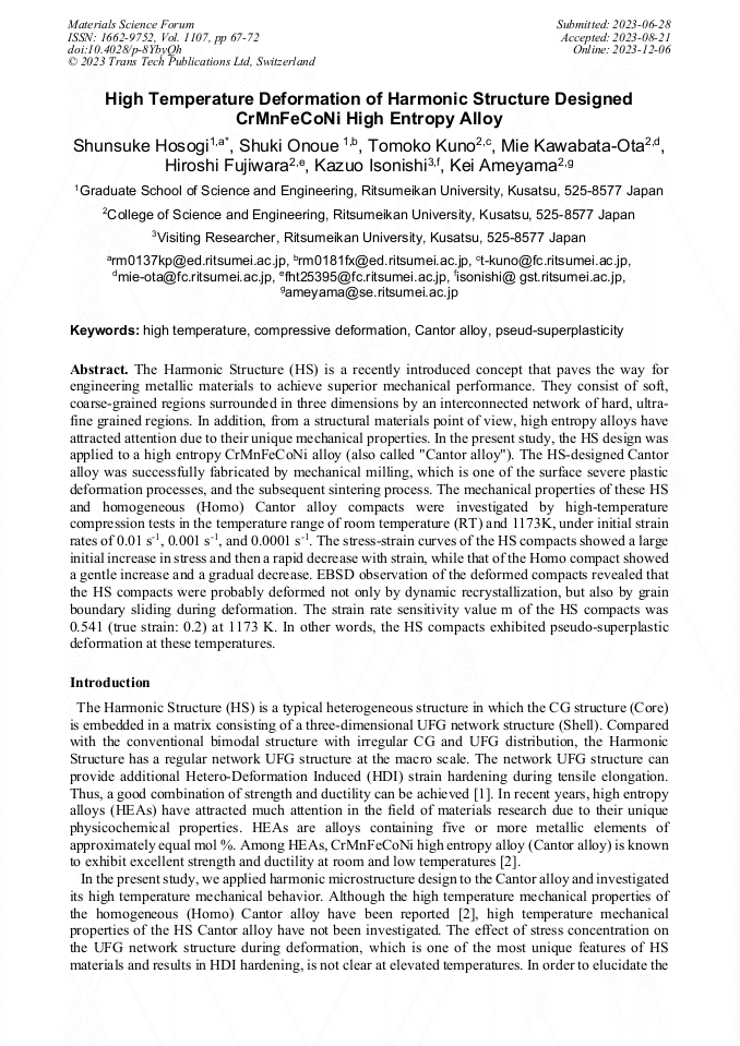 High Temperature Deformation of Harmonic Structure Designed CrMnFeCoNi ...