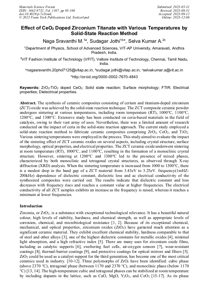 Effect of CeO2 Doped Zirconium Titanate with Various Temperatures by Solid-State Reaction Method ...
