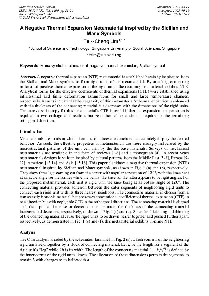 A Negative Thermal Expansion Metamaterial Inspired by the Sicilian and ...