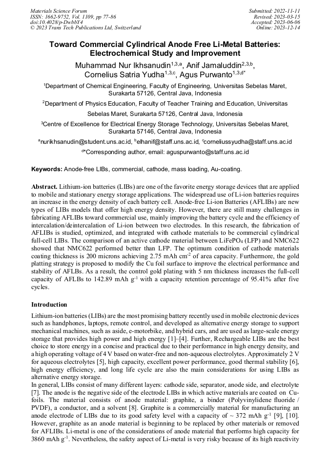 Toward Commercial Cylindrical Anode Free Li-Metal Batteries ...