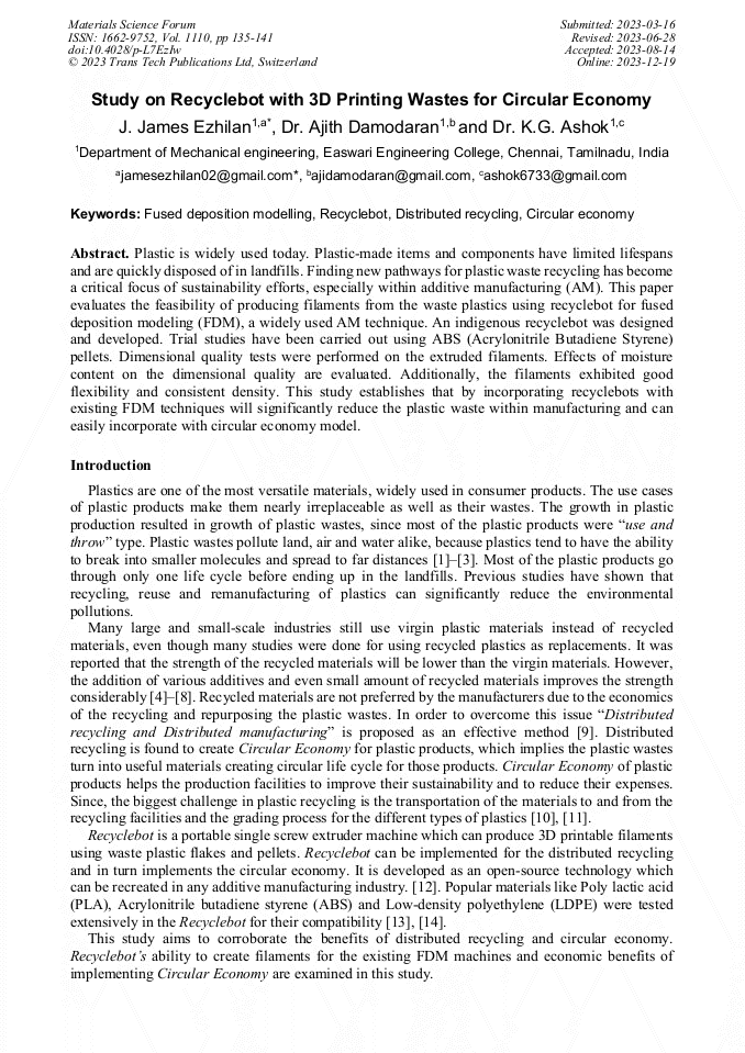 Study on Recyclebot with 3D Printing Wastes for Circular Economy ...