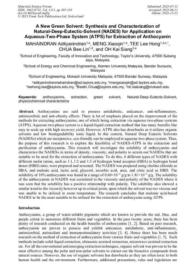 A New Green Solvent: Synthesis and Characterization of Natural-Deep ...
