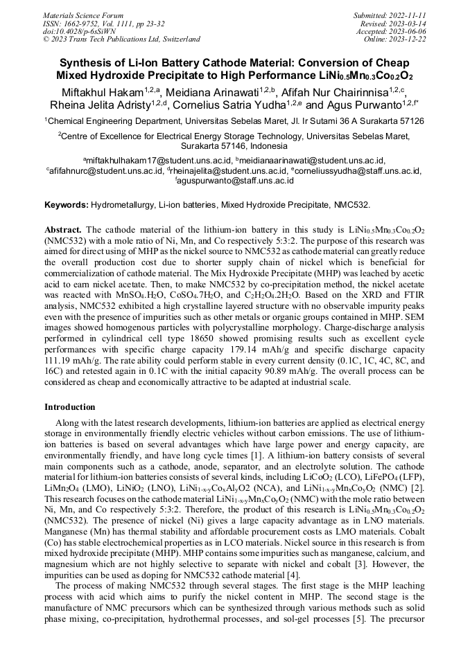 Synthesis of Li-Ion Battery Cathode Material: Conversion of Cheap Mixed ...