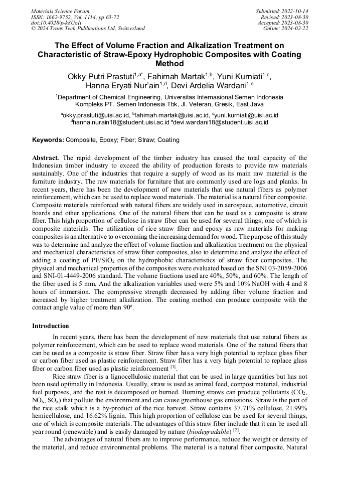 The Effect of Volume Fraction and Alkalization Treatment on ...