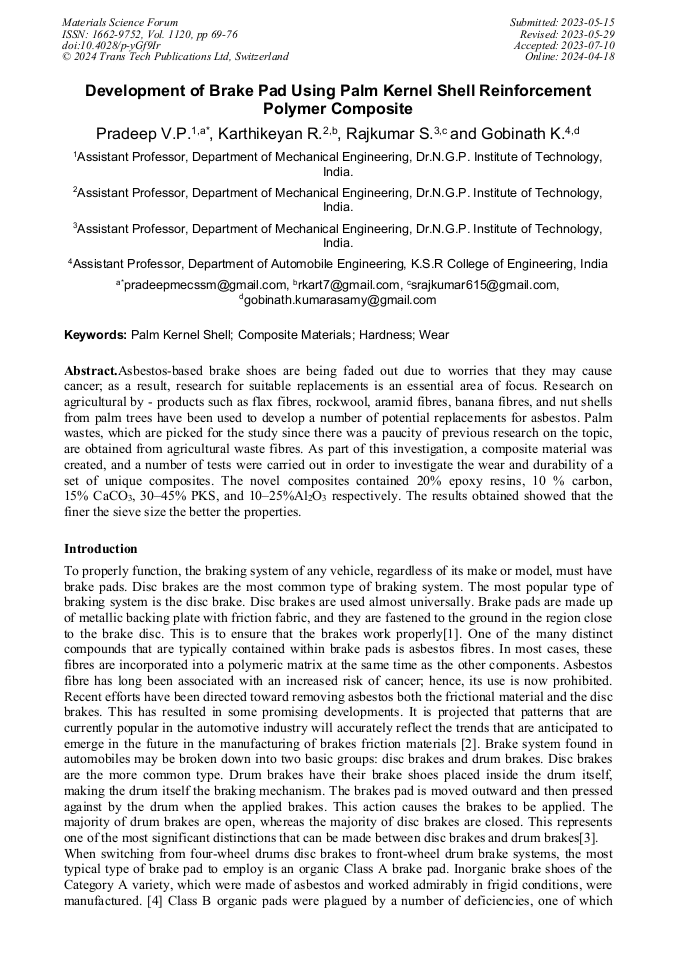 Development of Brake Pad Using Palm Kernel Shell Reinforcement Polymer ...