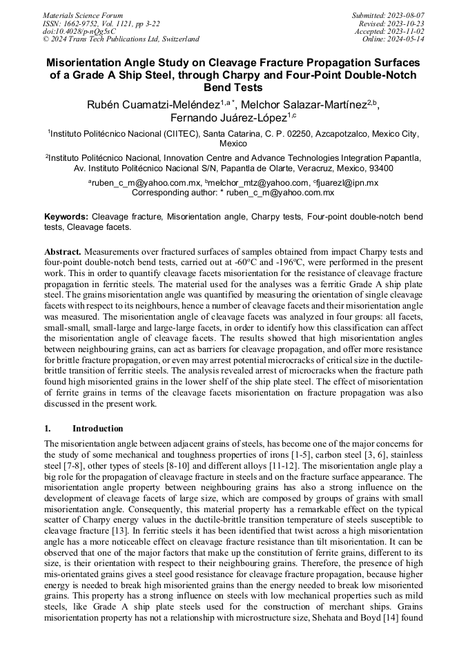 Misorientation Angle Study on Cleavage Fracture Propagation Surfaces of ...
