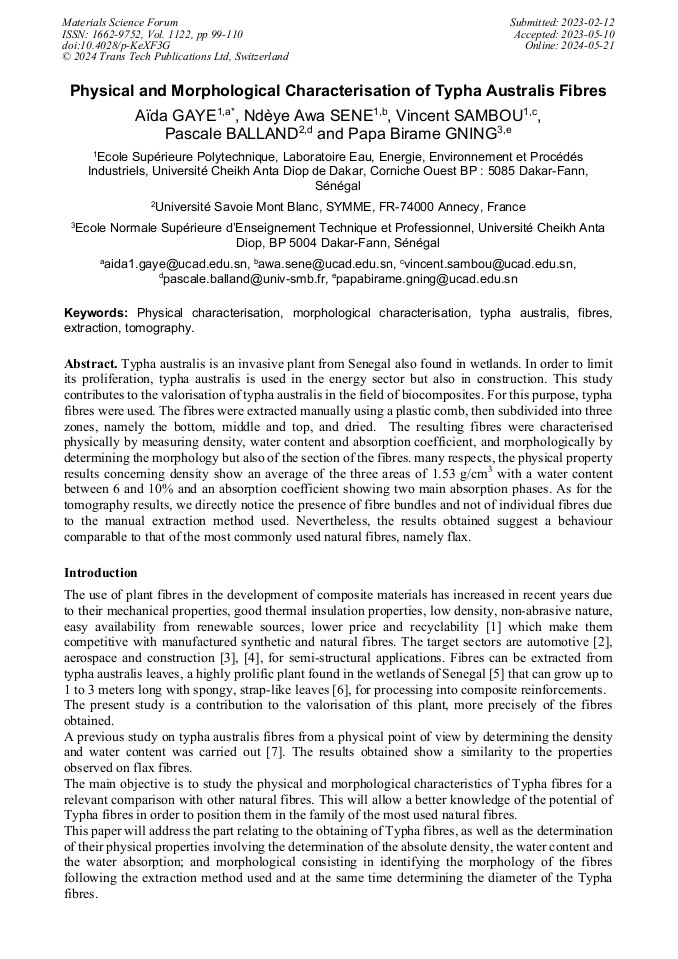 Physical and Morphological Characterisation of Typha Australis Fibres ...