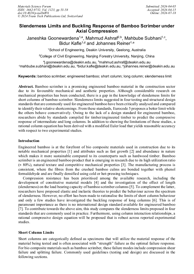 Slenderness Limits and Buckling Response of Bamboo Scrimber under Axial ...