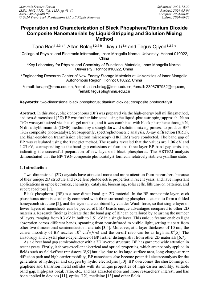 Preparation and Characterization of Black Phosphene/Titanium Dioxide ...