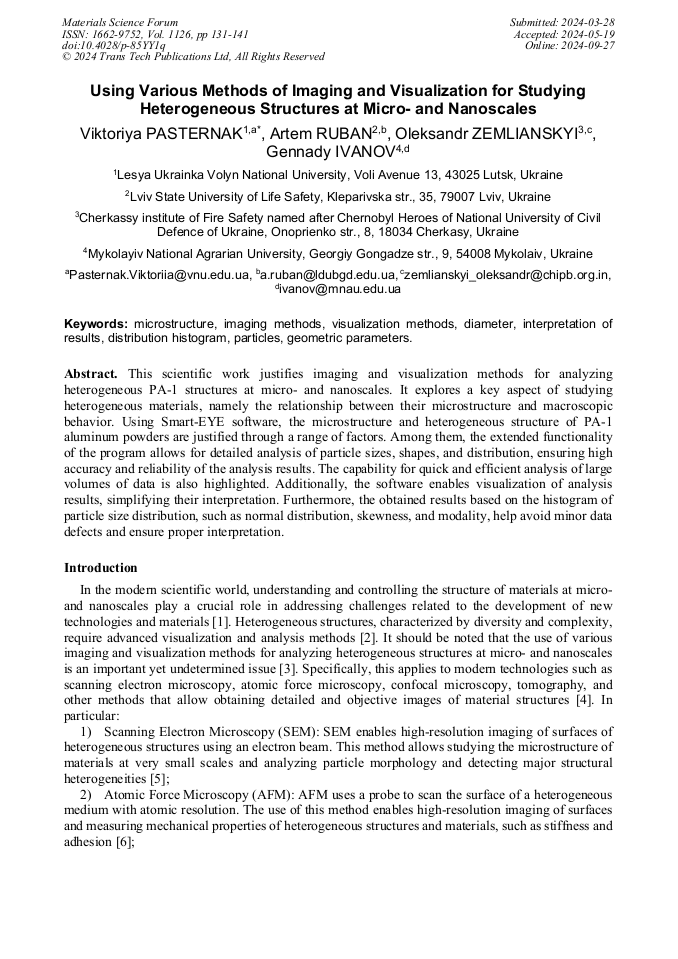 Using Various Methods of Imaging and Visualization for Studying ...