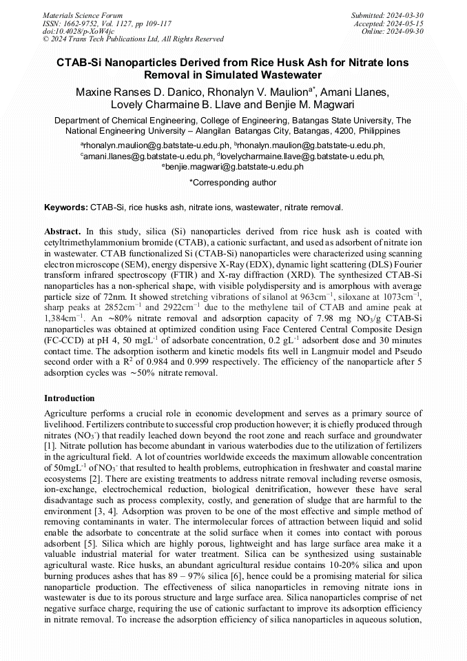 CTAB-Si Nanoparticles Derived from Rice Husk Ash for Nitrate Ions ...
