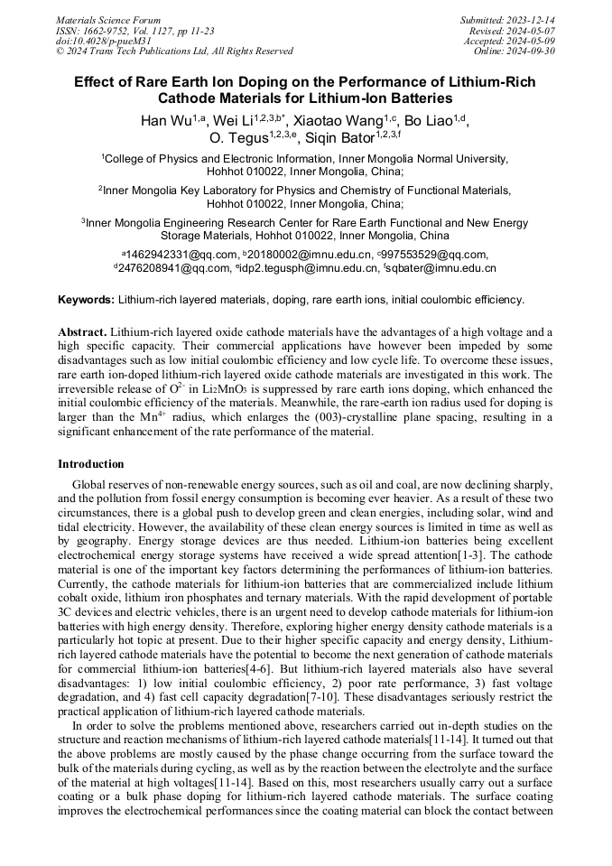 Effect of Rare Earth Ion Doping on the Performance of Lithium-Rich ...