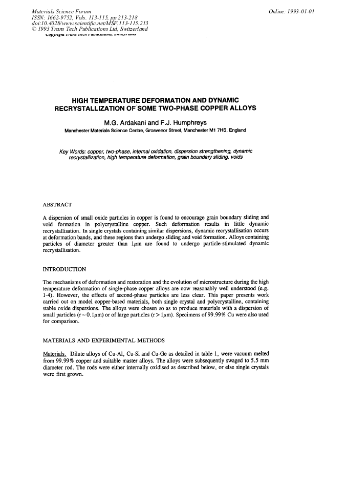 High Temperature Deformation And Dynamic Recrystallization Of Some Two Phase Copper Alloys
