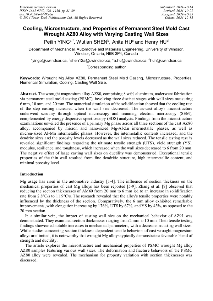 Cooling, Microstructure and Properties of Permanent Steel Mold Cast ...