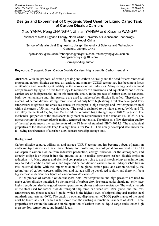 Design and Experiment of Cryogenic Steel Used for Liquid Cargo Tank of ...