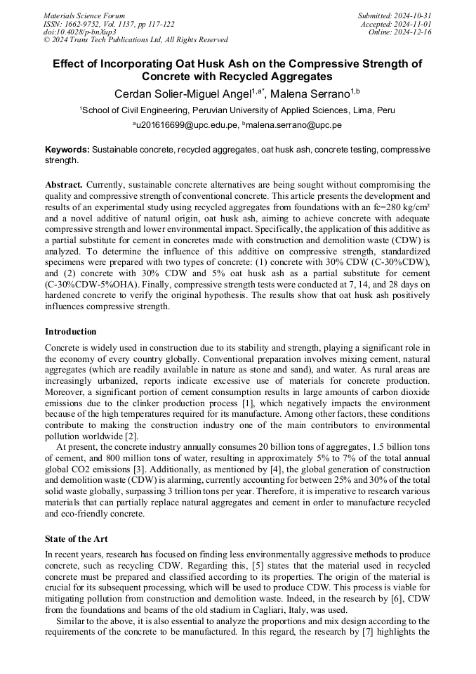 Effect of Incorporating Oat Husk Ash on the Compressive Strength of Concrete with Recycled ...
