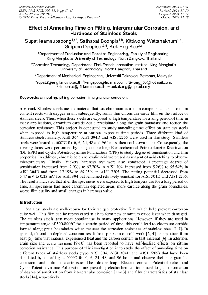 Effect of Annealing Time on Pitting, Intergranular Corrosion, and Hardness of Stainless Steels ...