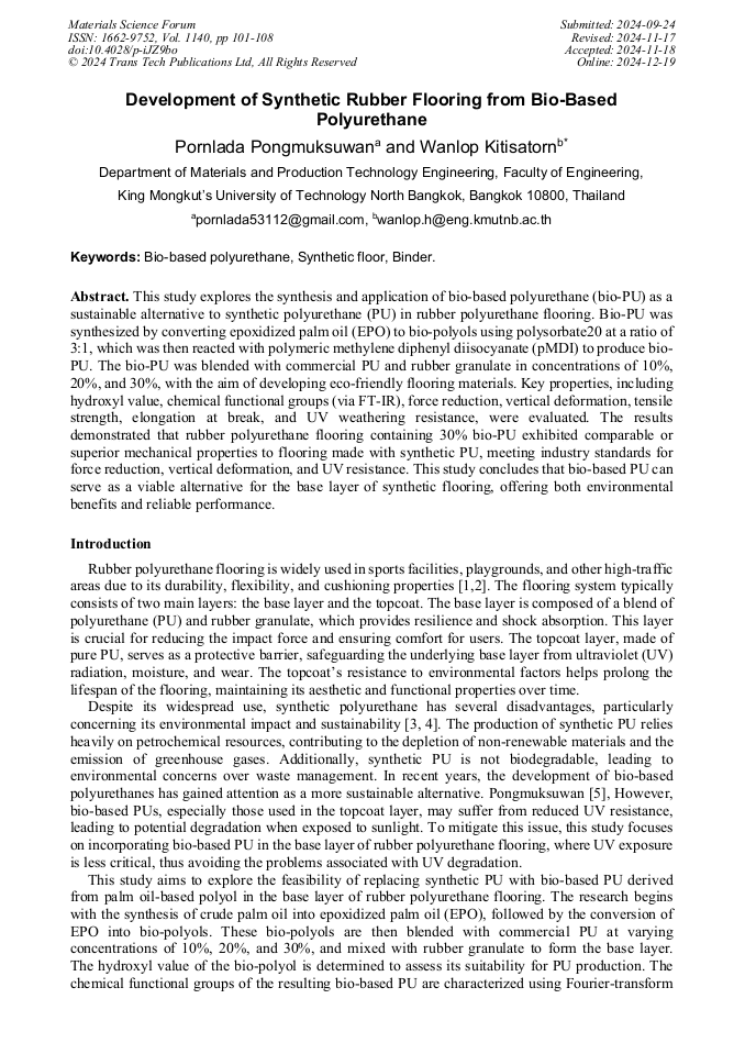 Development of Synthetic Rubber Flooring from Bio-Based Polyurethane ...