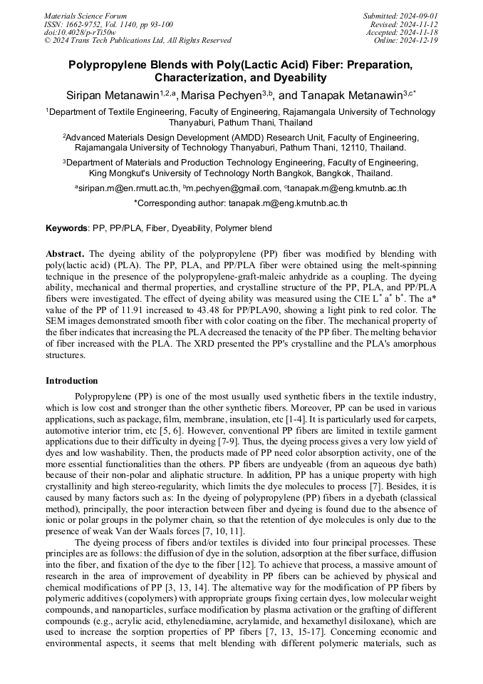 Polypropylene Blends with Poly(Lactic Acid) Fiber: Preparation ...