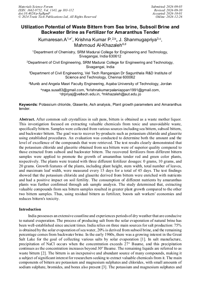 Utilization Potential of Waste Bittern from Sea Brine, Subsoil Brine ...