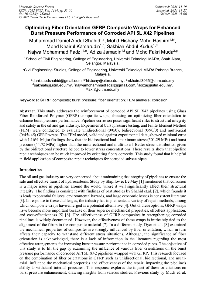 Optimizing Fiber Orientation GFRP Composite Wraps for Enhanced Burst ...