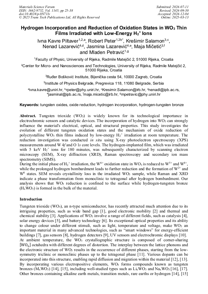 Hydrogen Incorporation and Reduction of Oxidation States in WO3 Thin ...