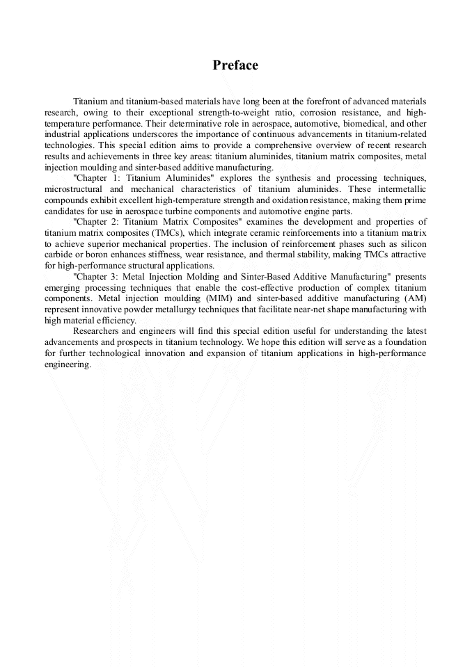 Preface | Titanium-Based Advanced Materials and Metal Injection Molding | Scientific.Net