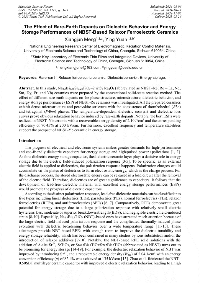 The Effect of Rare-Earth Dopants on Dielectric Behavior and Energy ...