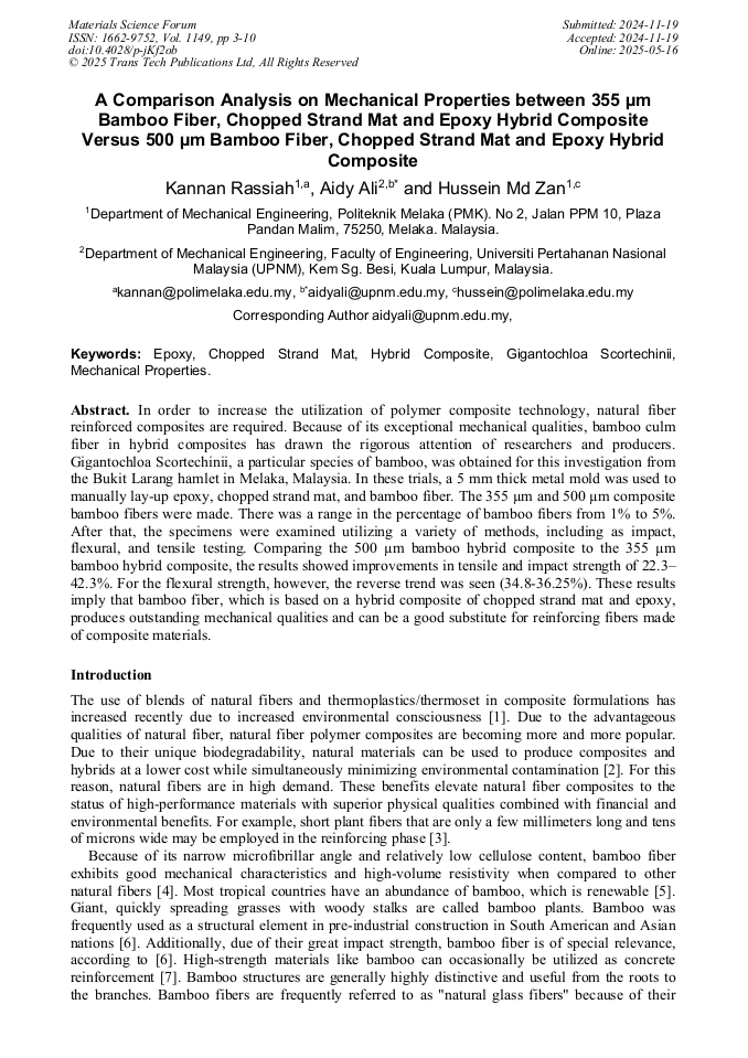 A Comparison Analysis on Mechanical Properties between 355 µm Bamboo ...