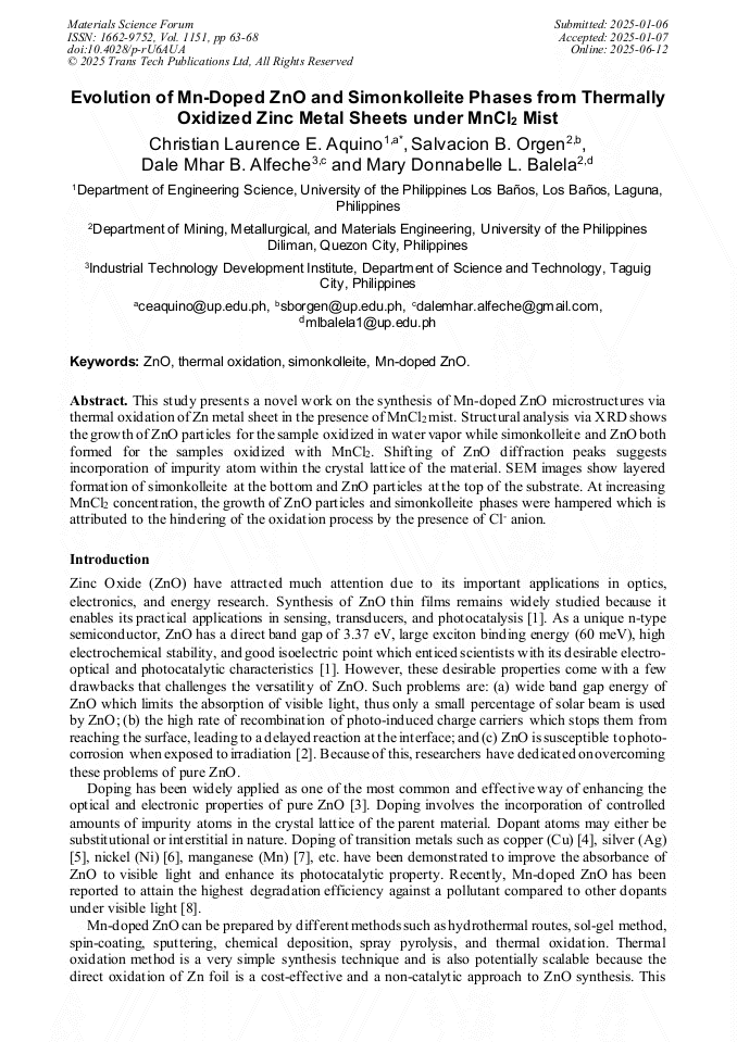 Evolution of Mn-Doped ZnO and Simonkolleite Phases from Thermally ...