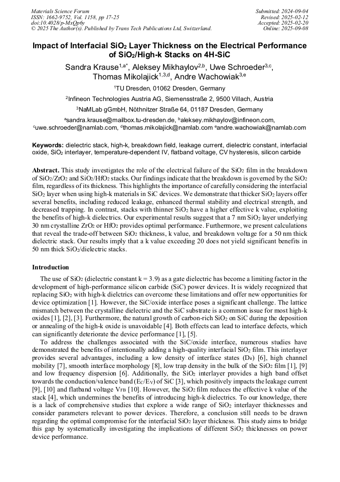 Impact of Interfacial SiO2 Layer Thickness on the Electrical ...