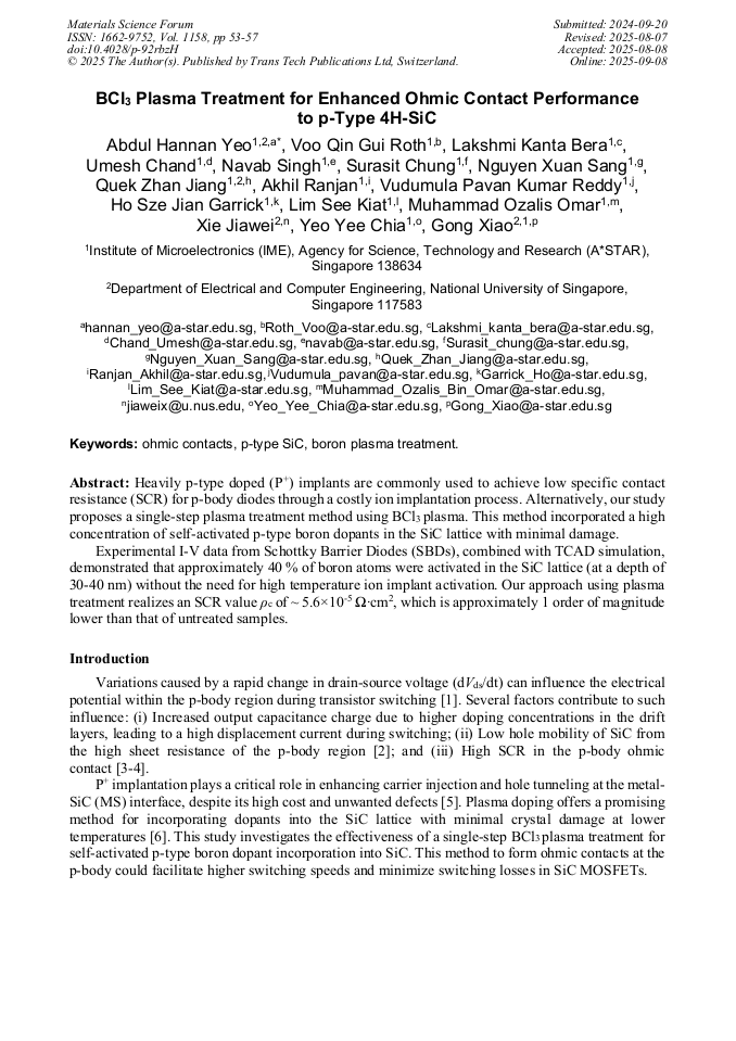 BCl3 Plasma Treatment for Enhanced Ohmic Contact Performance to p-Type ...