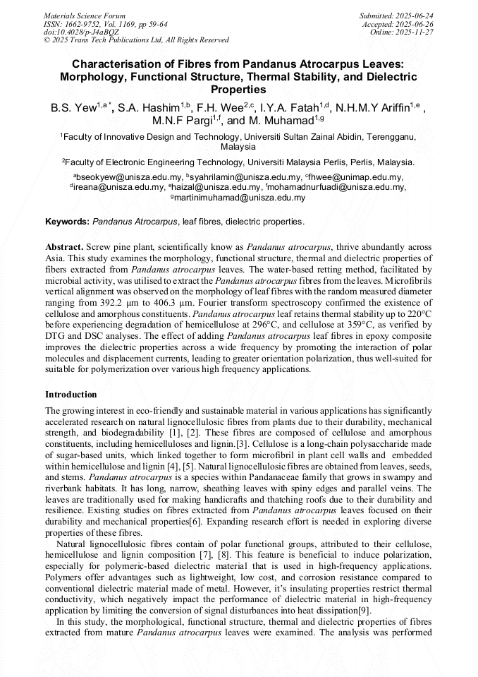 Characterisation of Fibres from Pandanus Atrocarpus Leaves: Morphology ...