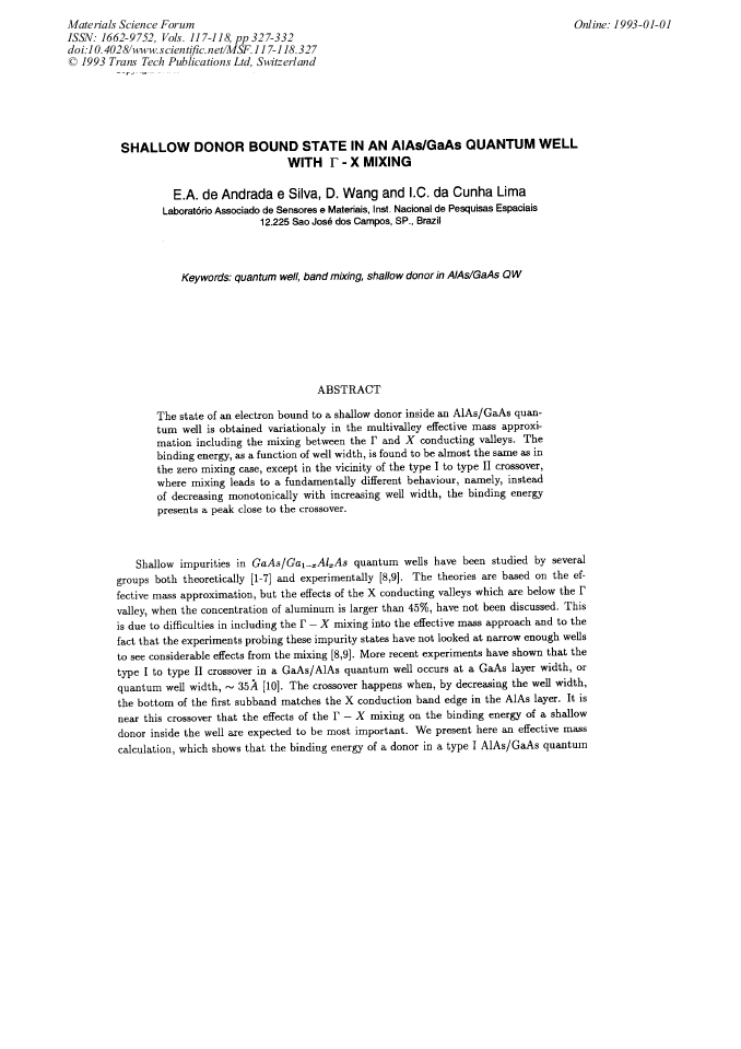 Shallow Donor Bound State in an AlAs/GaAs Quantum Well with - X Mixing ...