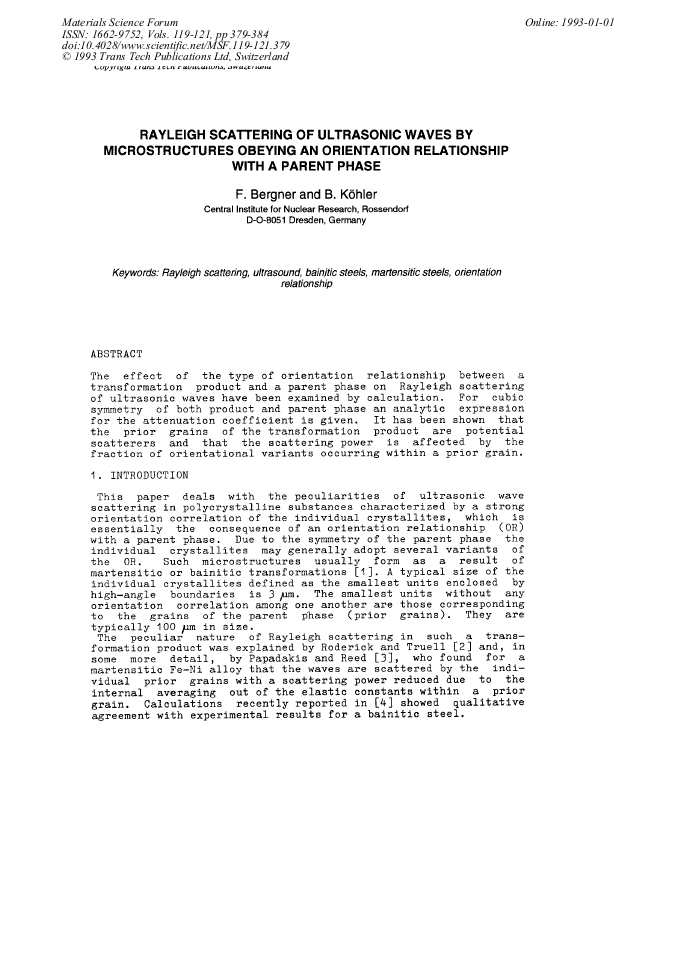 Rayleigh Scattering of Ultrasonic Waves by Microstructures Obeying an ...