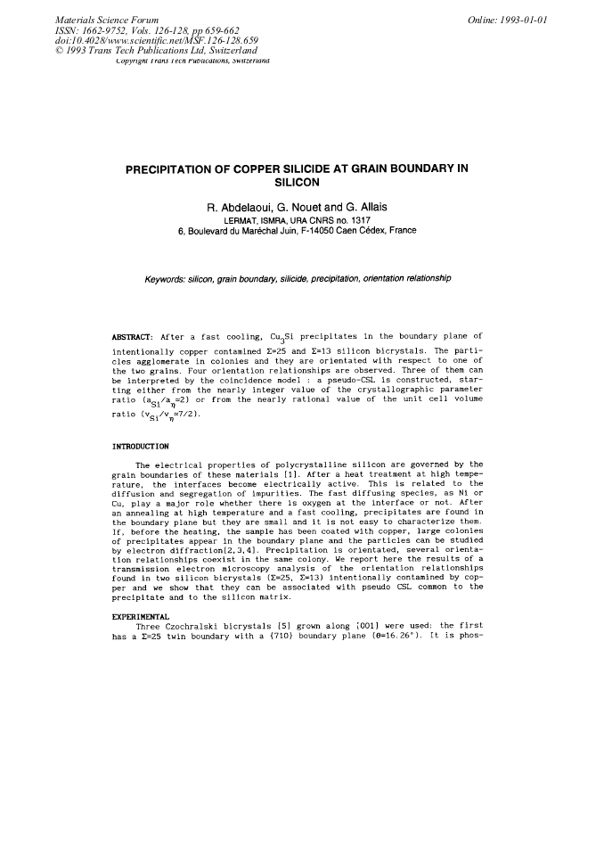 Precipitation of Copper Silicide at Grain Boundary in Silicon ...