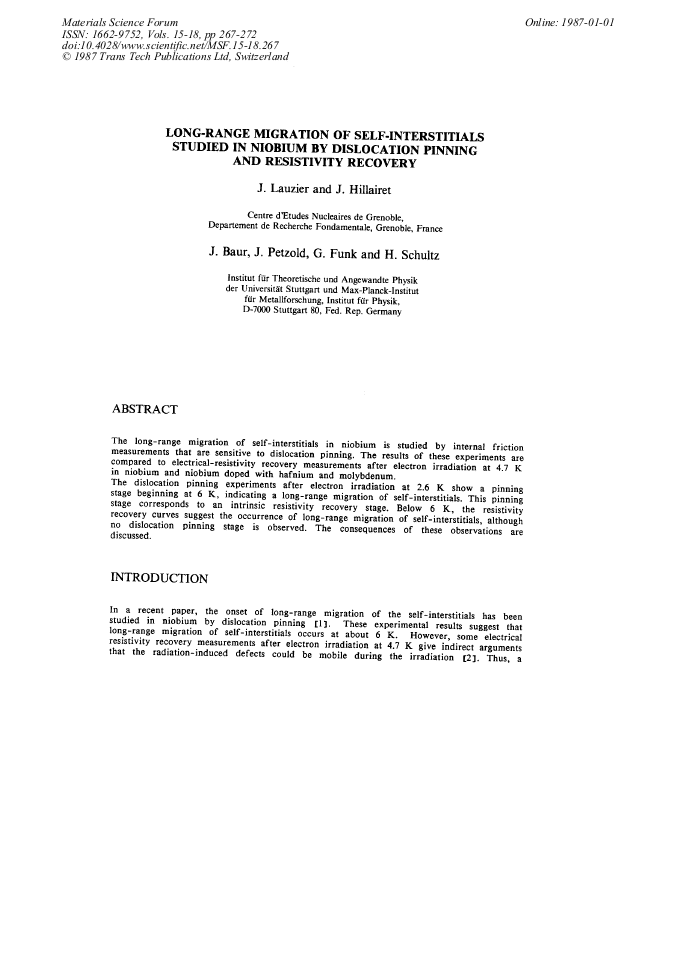 Long-Range Migration of Self-Interstitials Studied in Niobium by ...